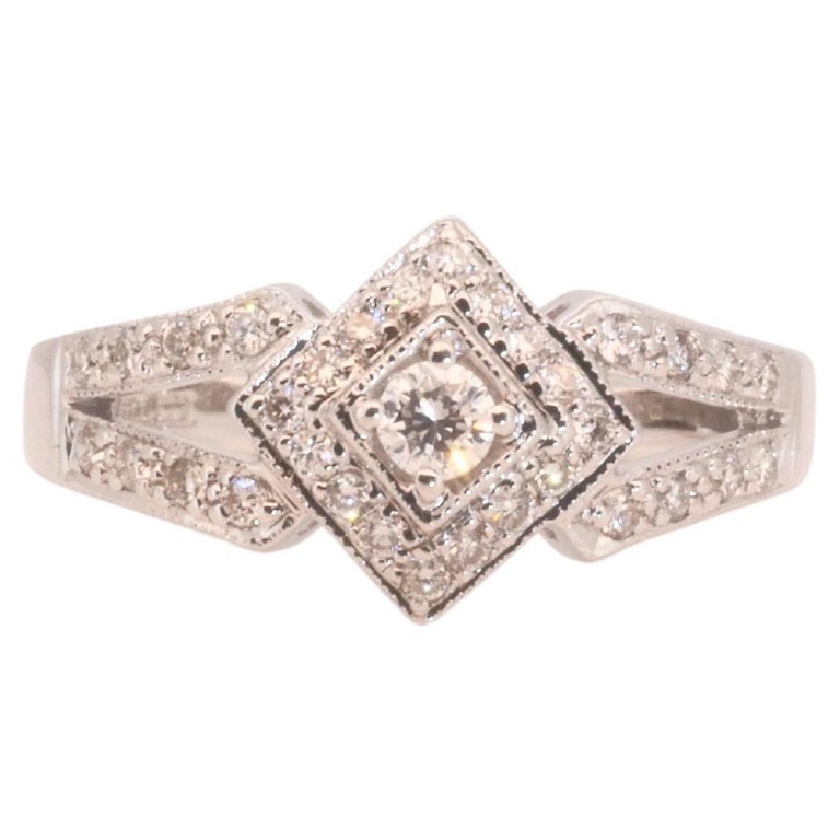 Dazzling 18k White Gold Pave Halo Ring with 0.29ct Natural Diamonds For ...