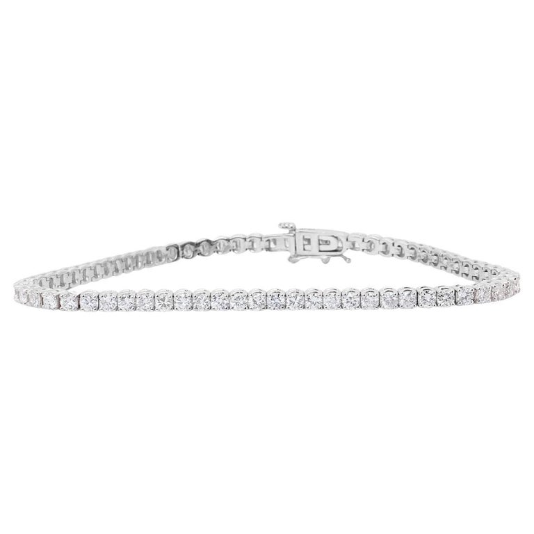 Dazzling 18k White Gold Tennis Bracelet with 3.4 ct Natural Diamonds IGI Cert For Sale at 1stDibs