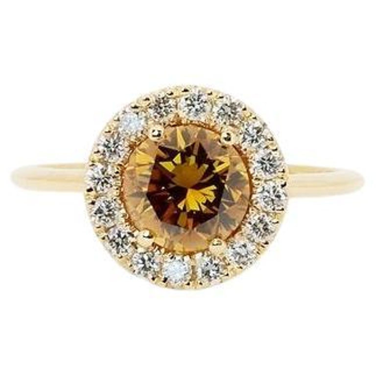 Dazzling 18k Yellow Gold Halo Sunflower Ring W/ 4.58ct Natural Diamonds ...