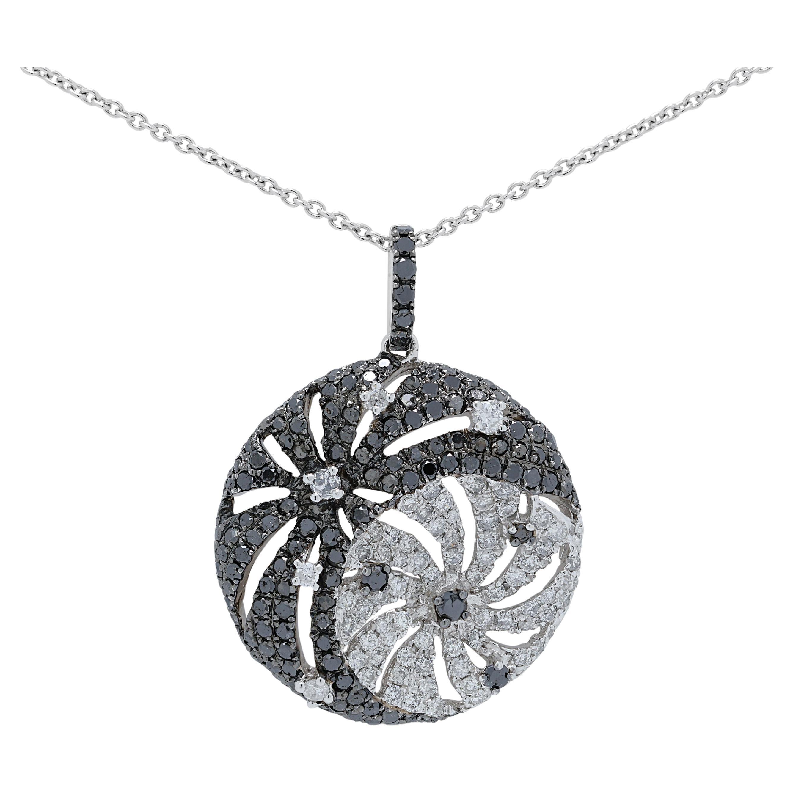 Dazzling 2.00ct Black and White Diamonds Pendant in 18K White Gold ...