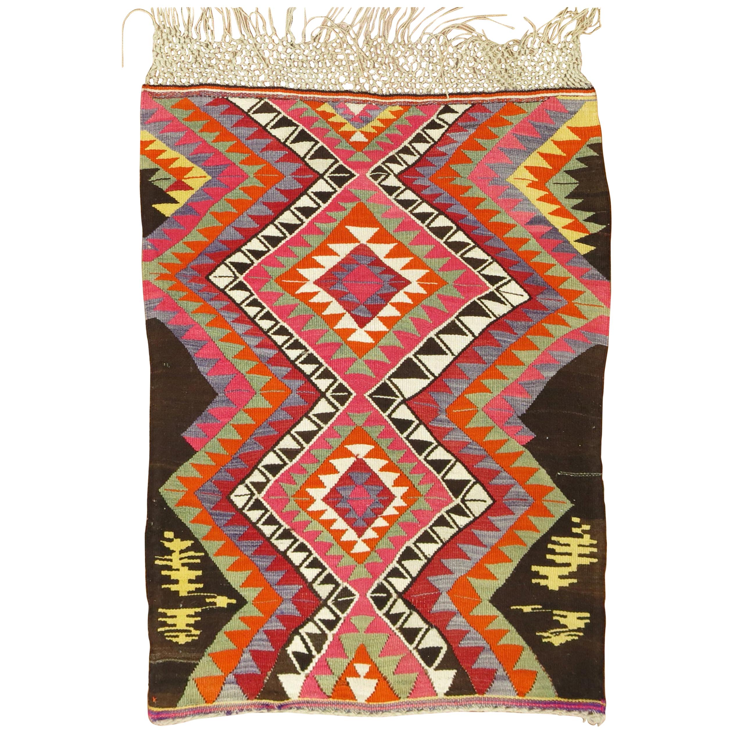 6.3x8.6 Ft Dazzling Handmade Vintage Kilim, Flat-Weave Rug, Wool Floor ...