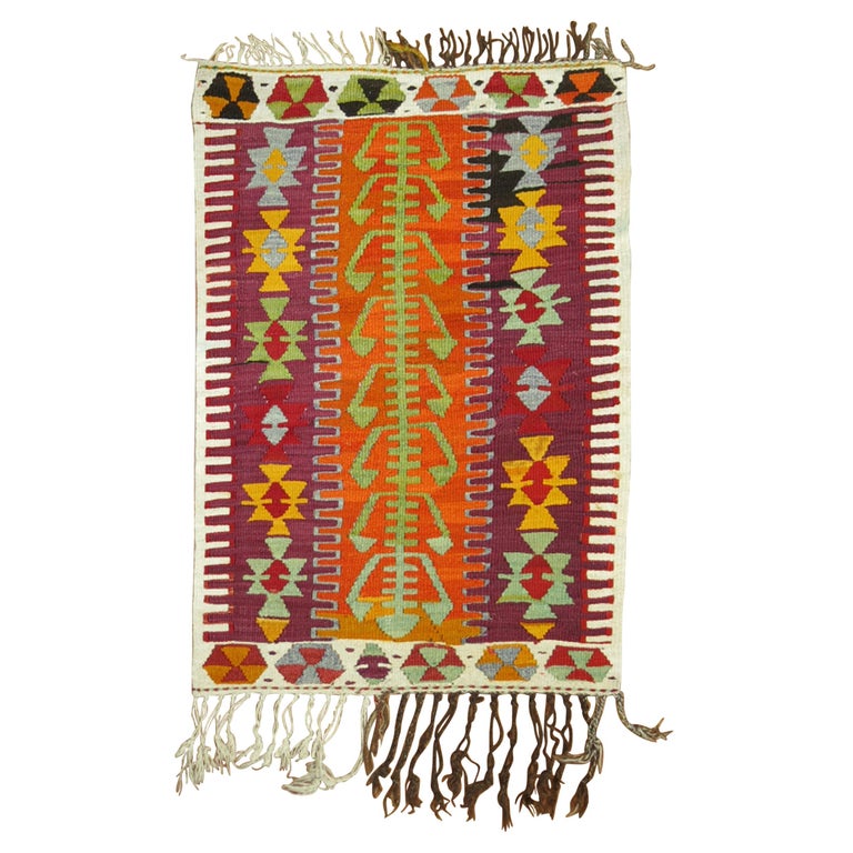 Dazzling Mini Size Turkish Kilim, Mid-20th Century For Sale at 1stDibs