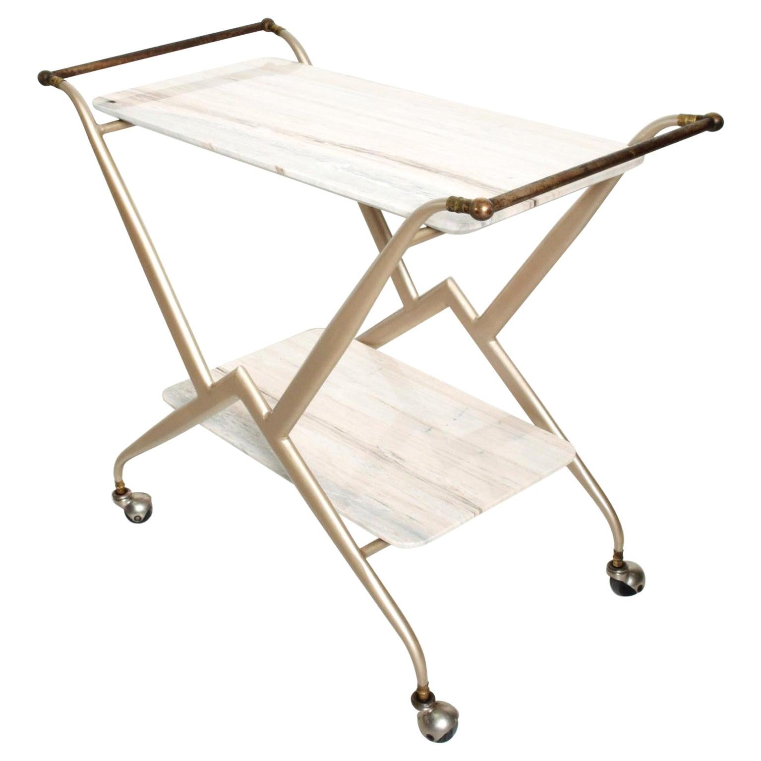 Dazzling Service Cart Frosted Pink White Marble and Patinated Brass ...