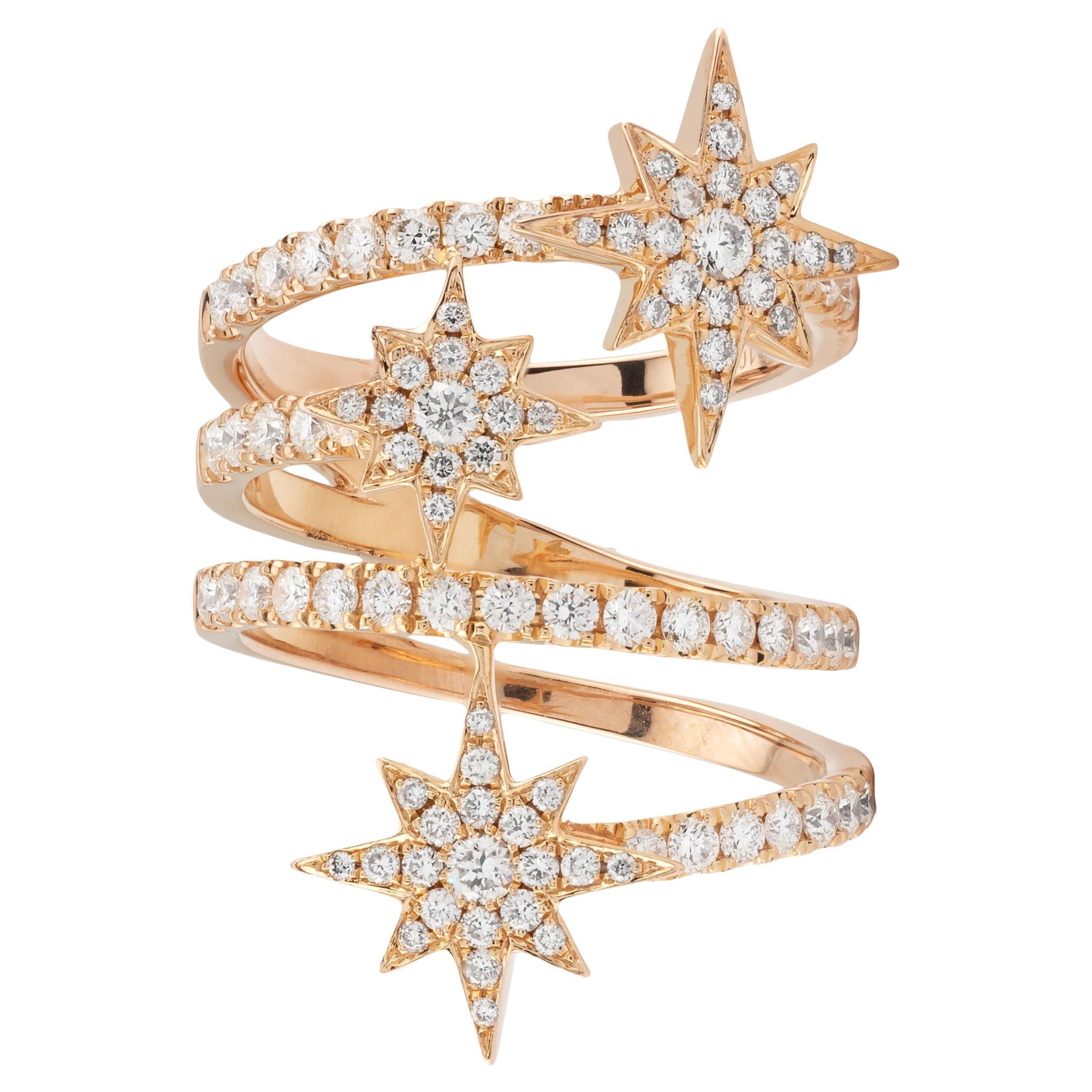 SALE! Dazzling Star Form Diamond Set 18K Rose Gold Cocktail Ring For Sale at 1stDibs