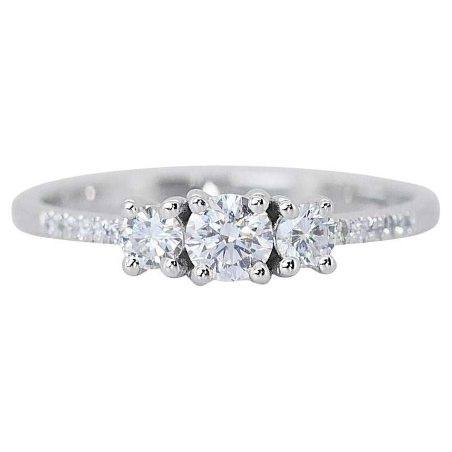 Dazzling Three Stone Diamond Ring with Side Diamonds set in 18K White ...