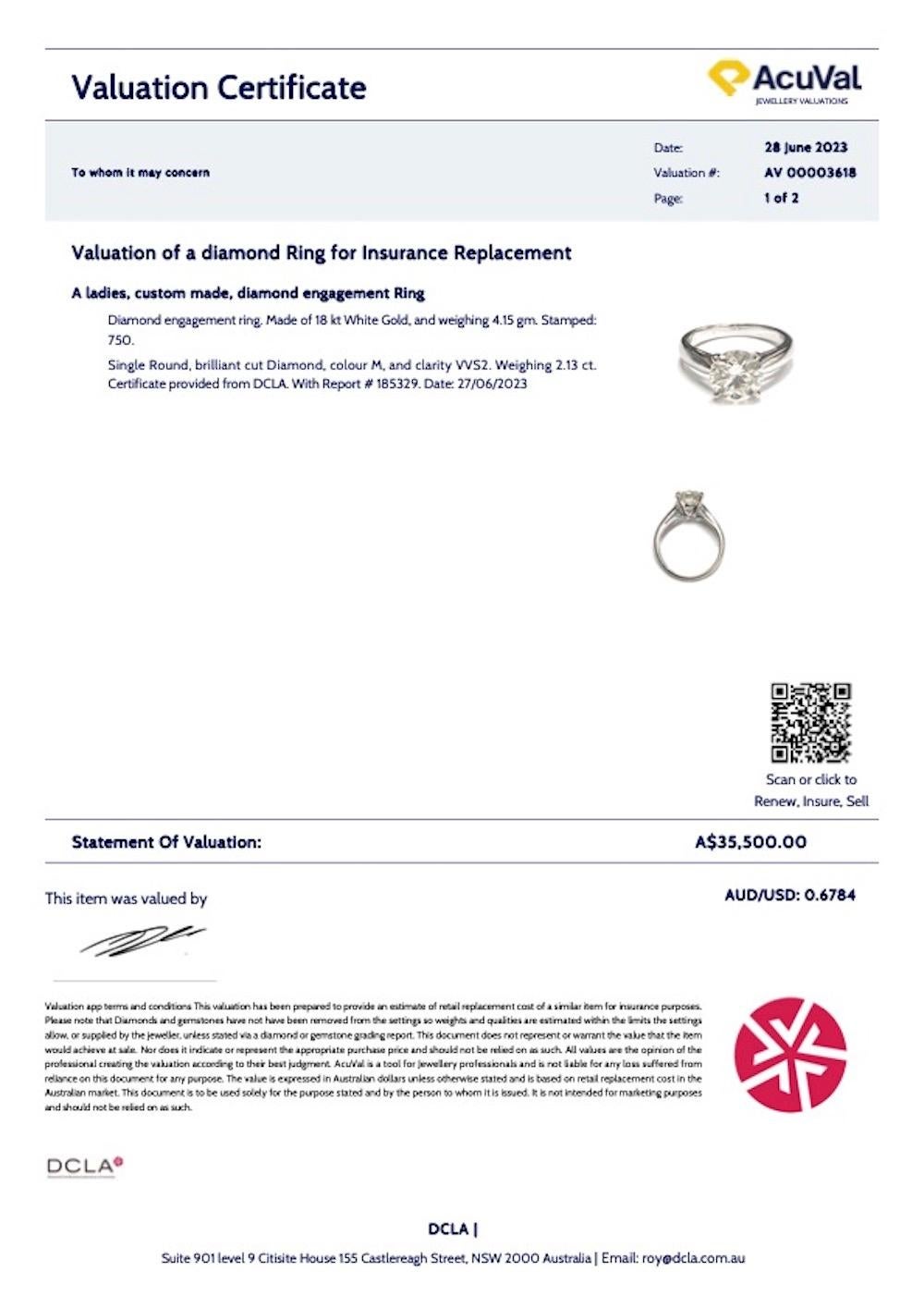 DCLA Diamond Engagement Ring 2.13ct at 1stDibs