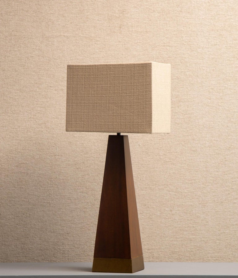 Pyramid Shaped Table Lamp, Wood and Brass. For Sale at 1stDibs