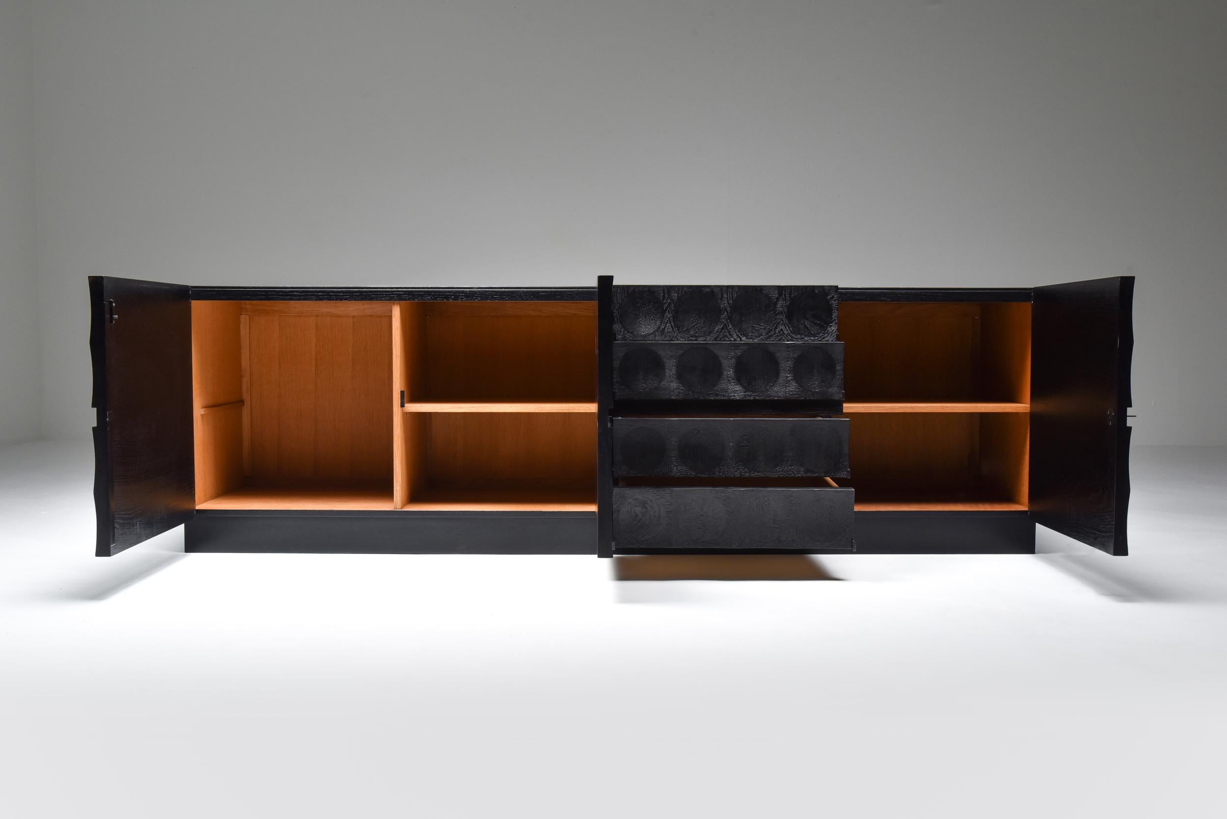 De Coene Brutalist Stained Oak Sideboard with Circular Patterned Doors ...