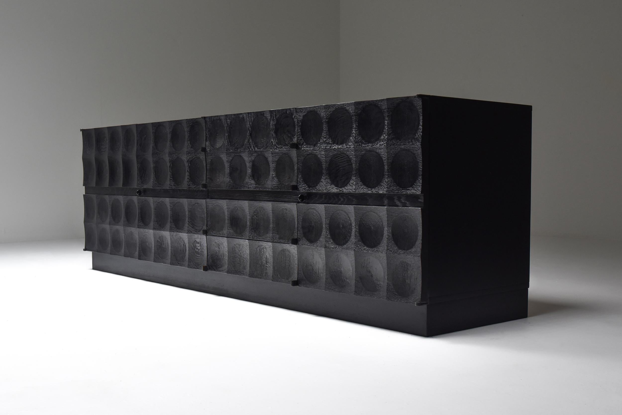 De Coene Brutalist Stained Oak Sideboard with Circular Patterned Doors ...