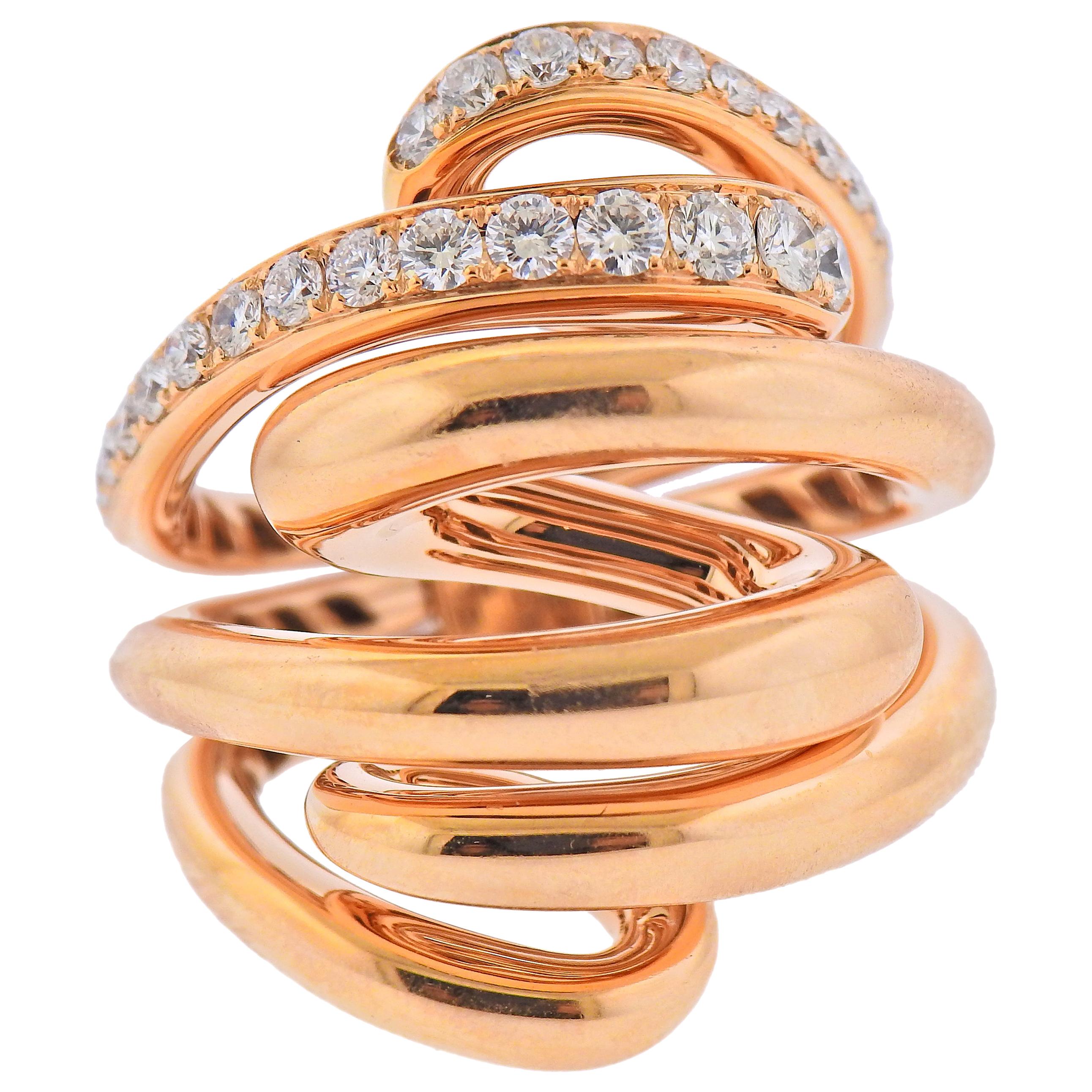 De Grisogono Vortice 1.45 Carat Diamond Rose Gold Ring 54 For Sale at ...