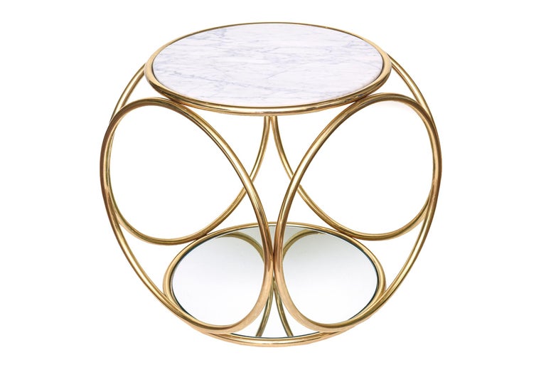 De La Espada Gold Plated Steel Ring Side Table with Carrara Marble Top ...