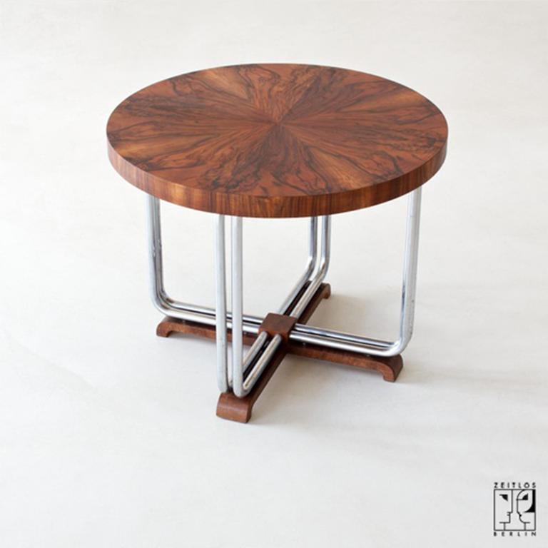 De Luxe Streamline Art Deco tubular steel table with maginificant nut ...