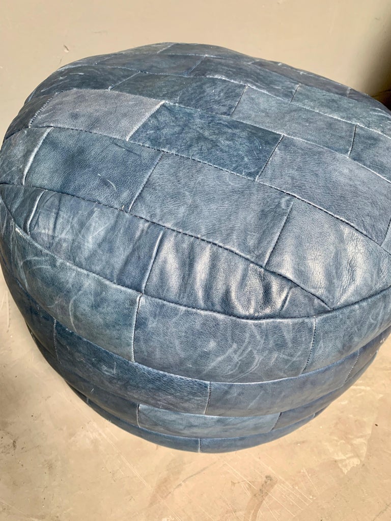De Sede Blue Leather Patchwork Ottoman at 1stDibs