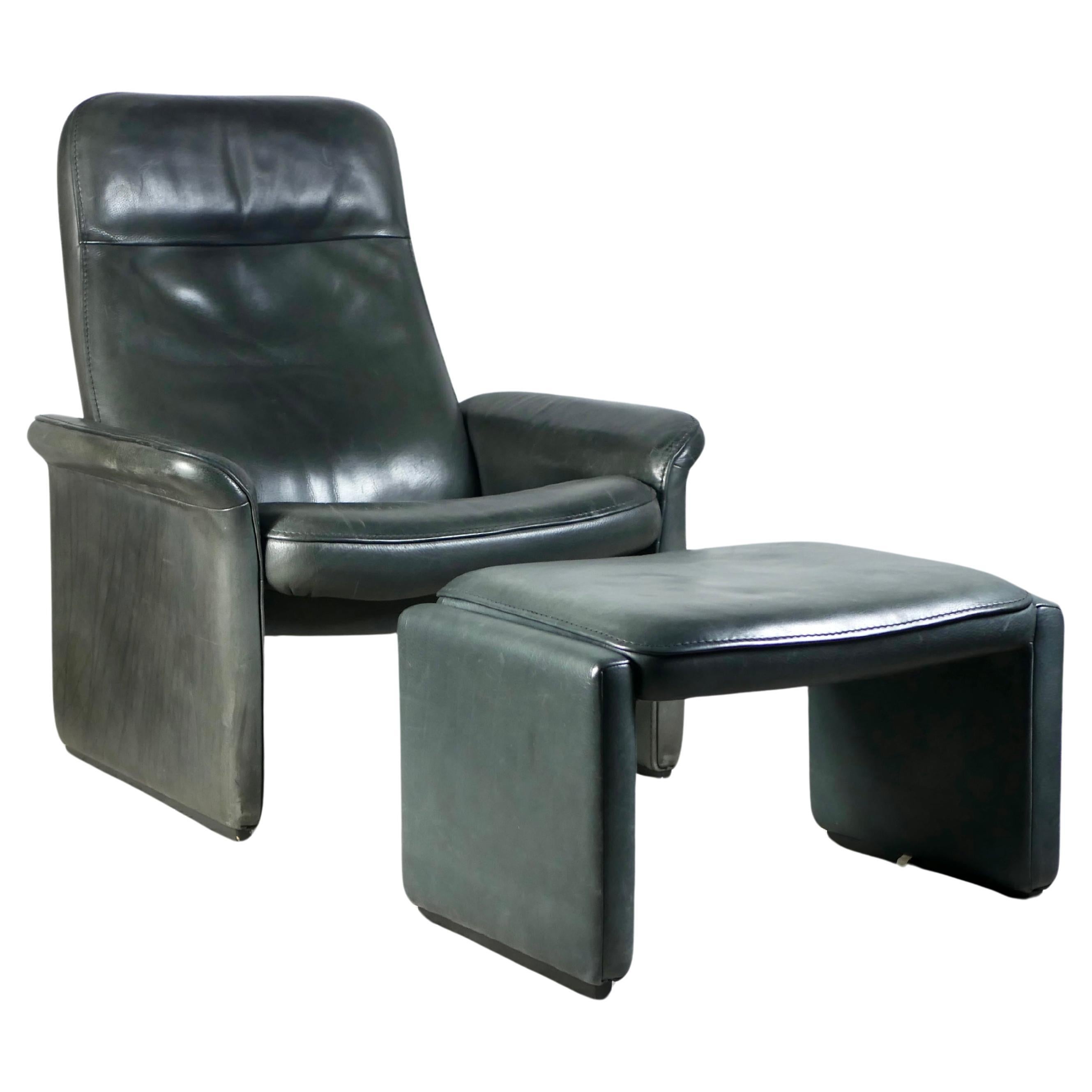 De Sede DS-50 reclining armchair and ottoman, petrol blue, 1970s For ...