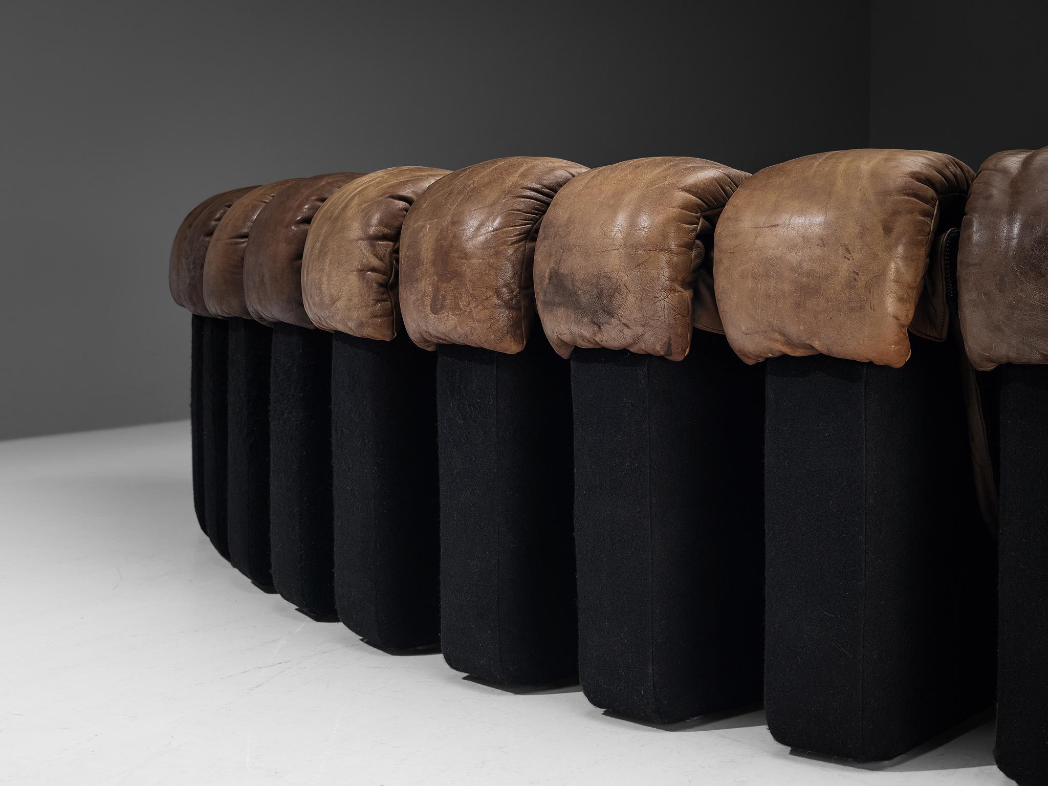 De Sede DS-600 'Snake' Sectional Sofa in Patinated Dark Brown Leather ...