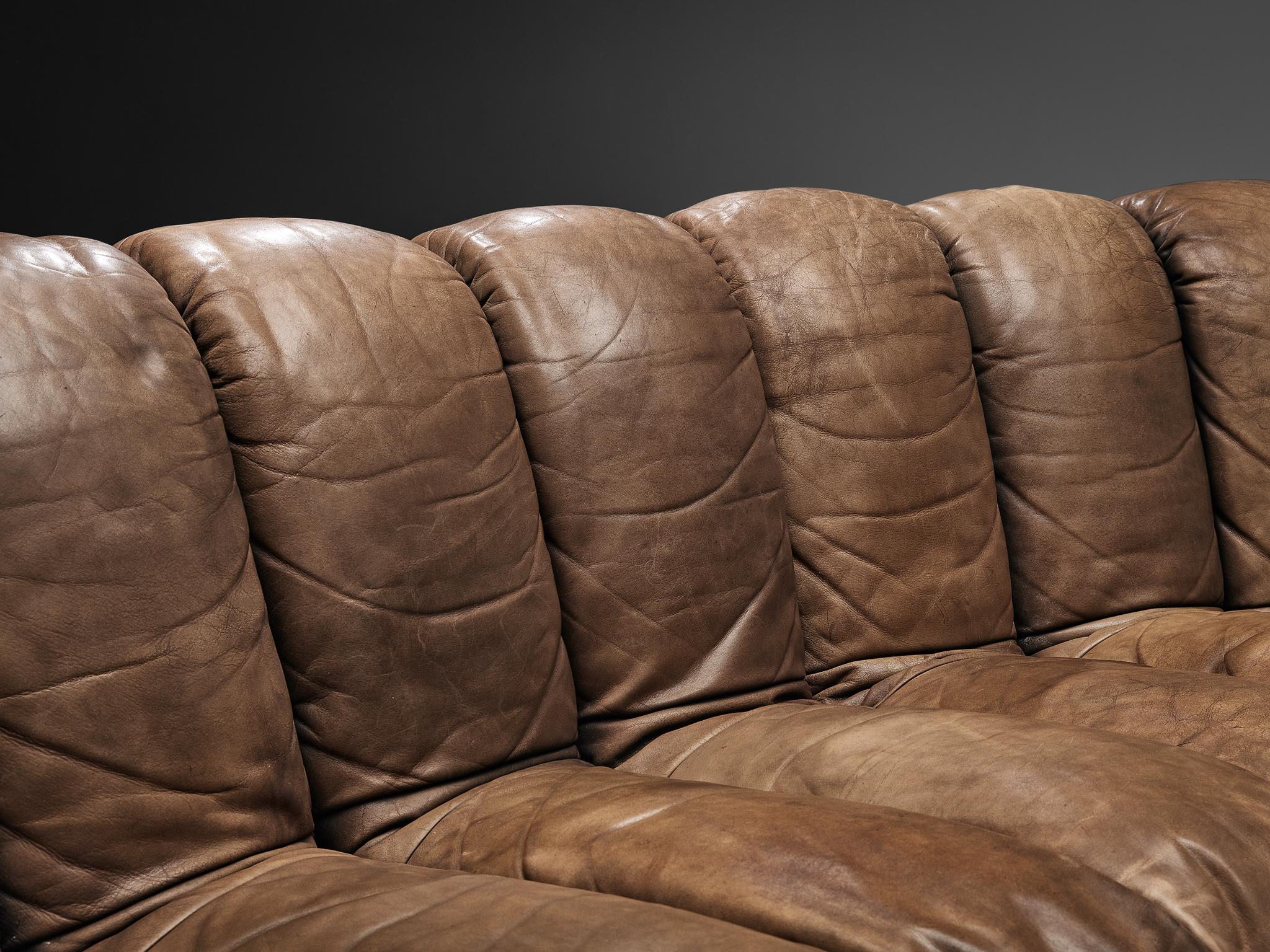 De Sede DS-600 'Snake' Sectional Sofa in Patinated Dark Brown Leather ...