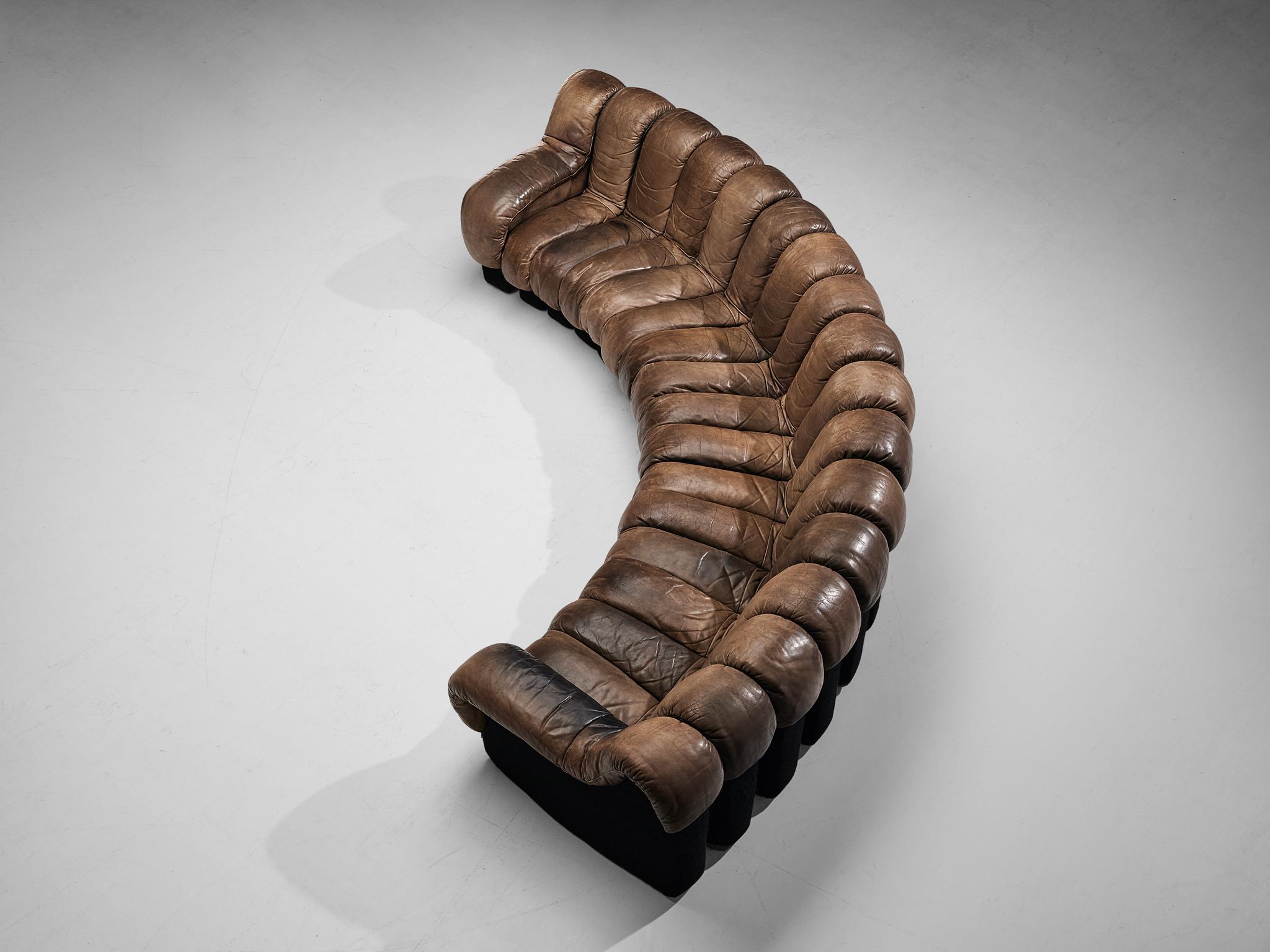 De Sede DS-600 'Snake' Sectional Sofa in Patinated Dark Brown Leather ...