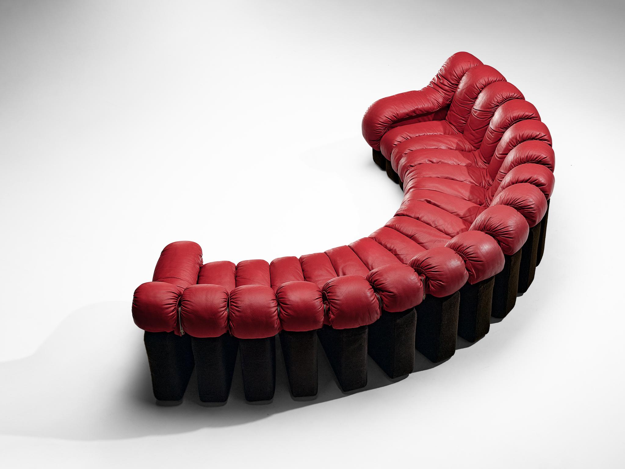 De Sede DS-600 'Snake' Sectional Sofa in Vibrant Red Leather at 1stDibs