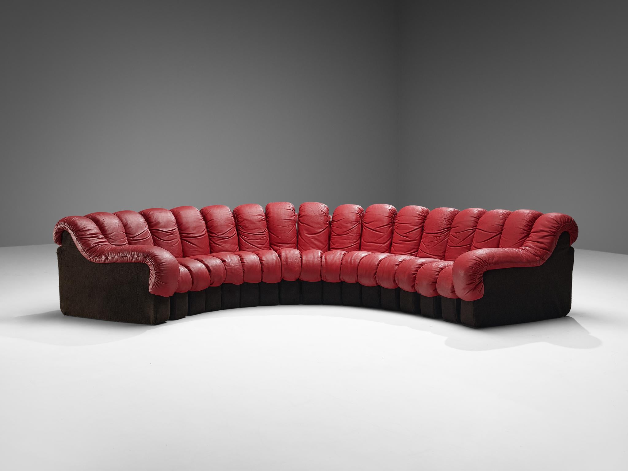 De Sede DS-600 'Snake' Sectional Sofa in Vibrant Red Leather at 1stDibs