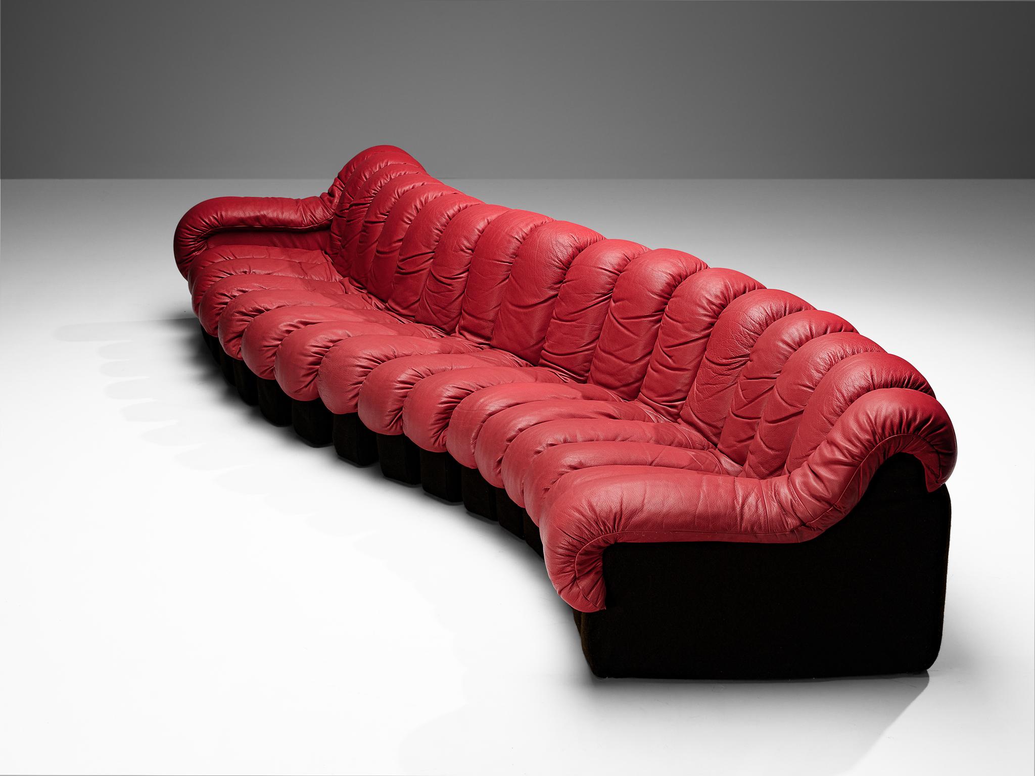 De Sede DS-600 'Snake' Sectional Sofa in Vibrant Red Leather at 1stDibs