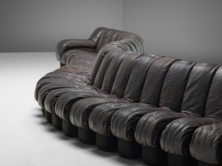 De Sede DS-600 'Snake’ Sofa in Dark Brown Leather at 1stDibs