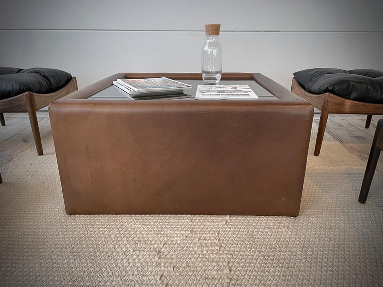 De Sede DS 76 Buffalo Leather and Glass Square Coffee Table, 1970s ...