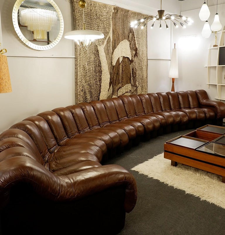 De Sede DS600 "Non Stop" Brown Leather Sofa 20+2 Pieces, 1970s ...