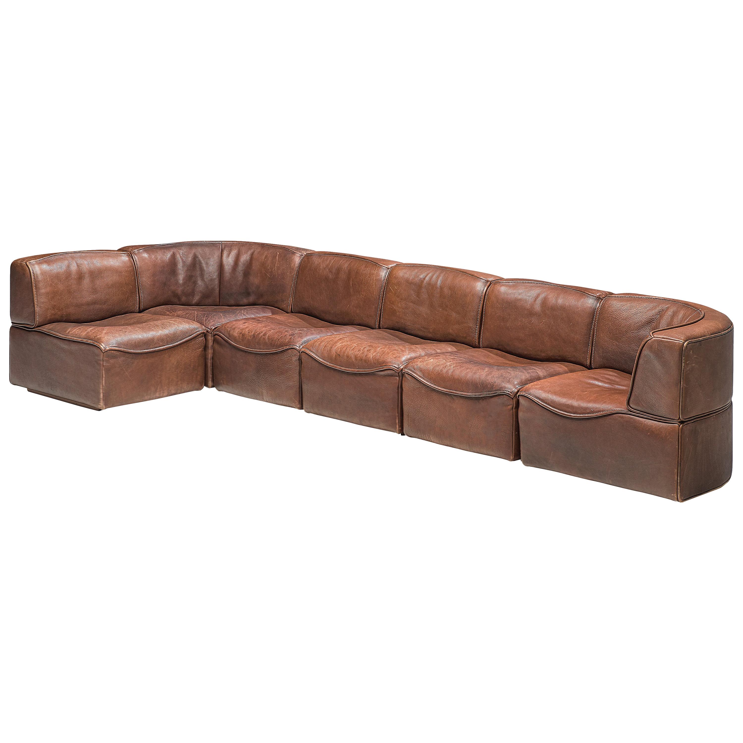 De Sede DS88 Modular Brown-Cognac Leather Patchwork Sofa at 1stDibs