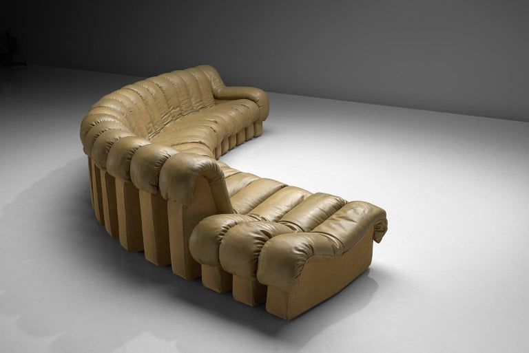 De Sede 'Snake' DS-600 Non Stop Sofa in Beige Leather and Suede For ...