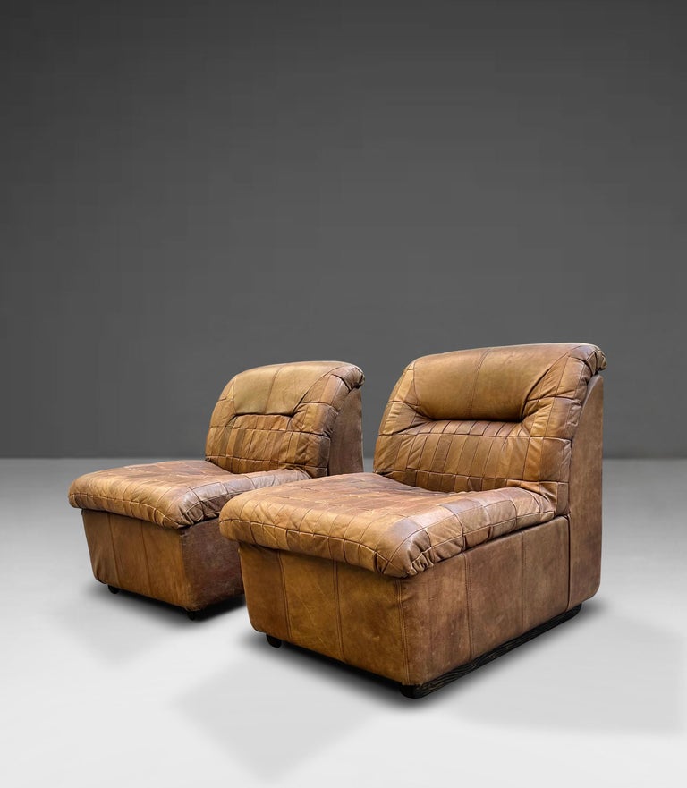 De Sede Style Patchwork Leather Lounge Chairs Set of Two For Sale at ...