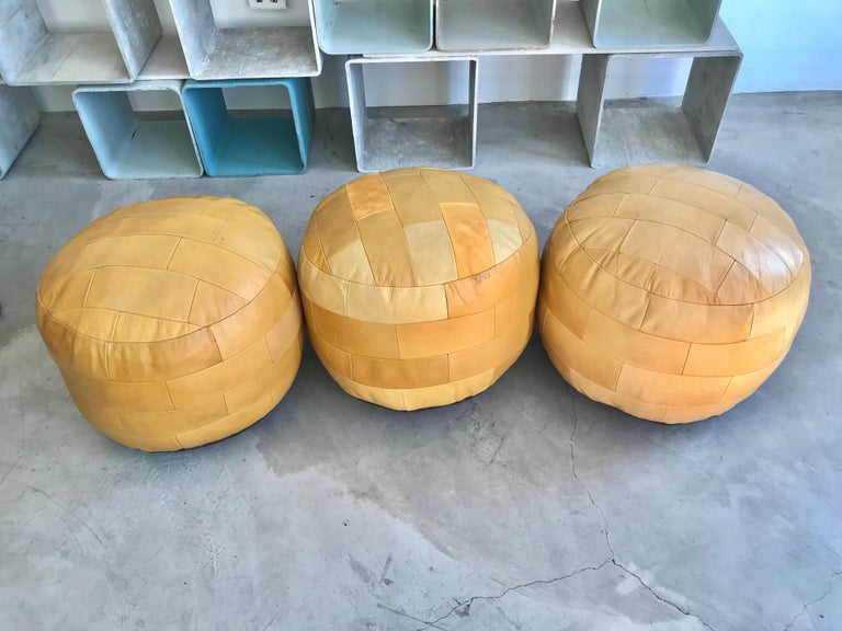 De Sede Yellow Leather Patchwork Ottomans at 1stDibs