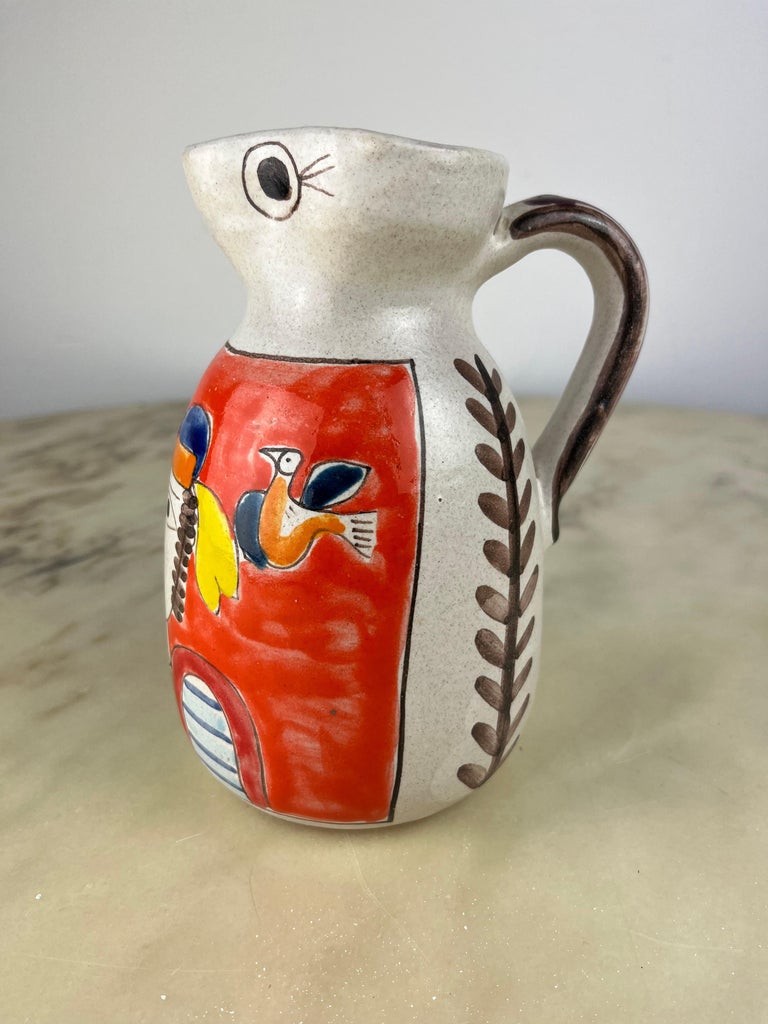 De Simone Enamelled Terracotta Pitcher, Worked and Hand Painted, Italy ...