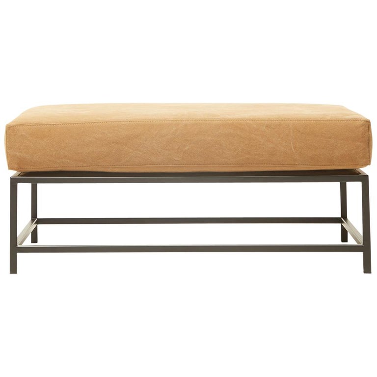 Desert Tan Heavy Canvas and Blackened Steel Bench For Sale at 1stDibs