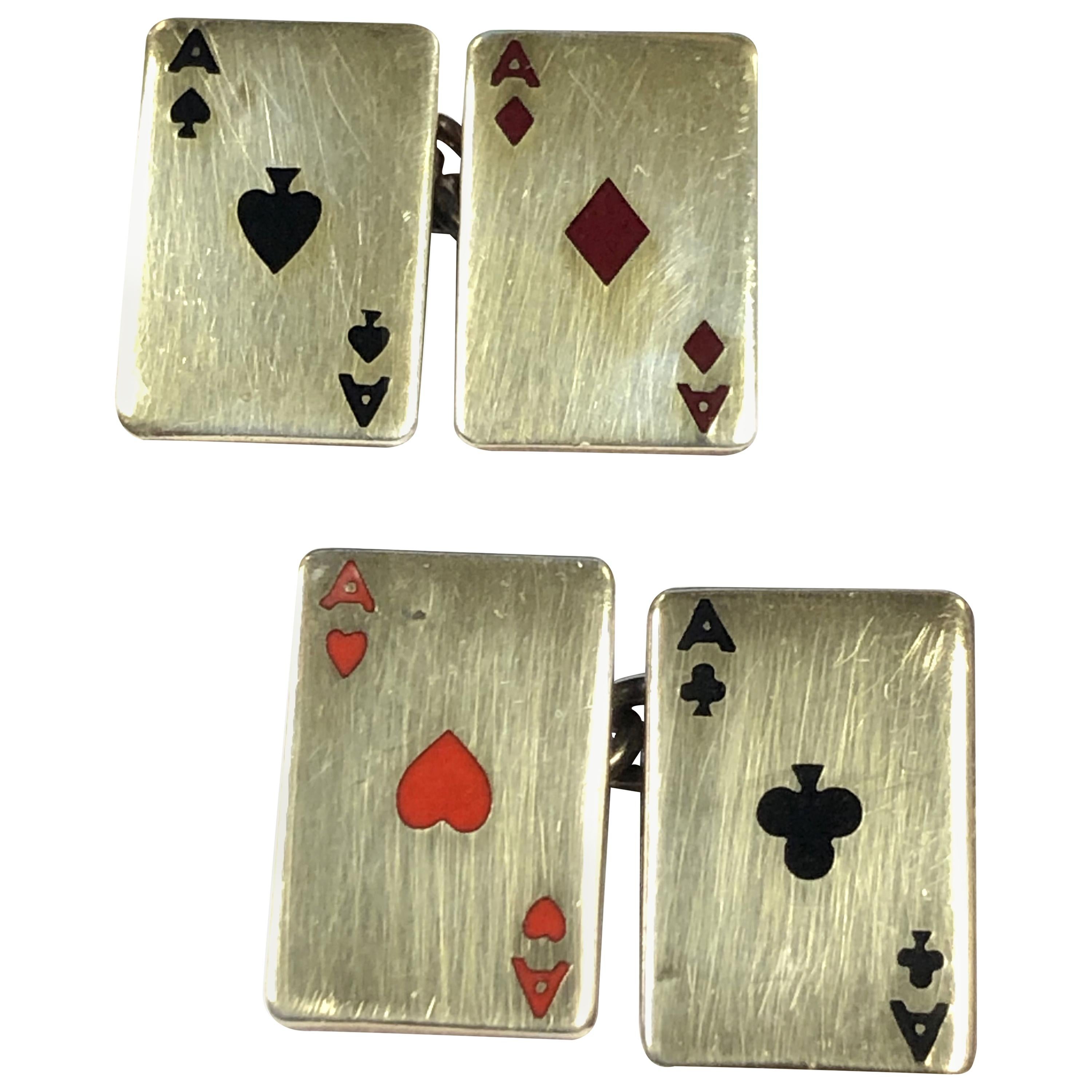 Victorian 18 Carat Gold and Enamel Playing Cards Suit Cufflinks For ...