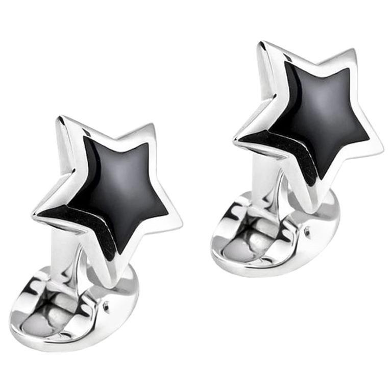 Deakin and Francis Silver and Black Onyx Star Cufflinks at 1stDibs