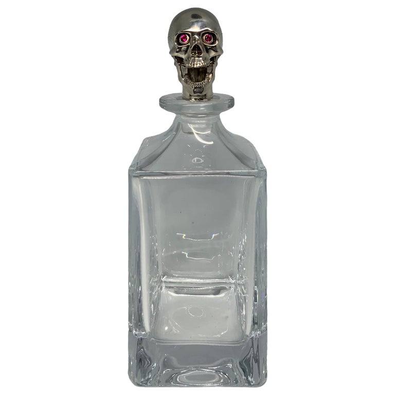 Deakin and Francis Silver Plated Skull Head Crystal Decanter at 1stDibs