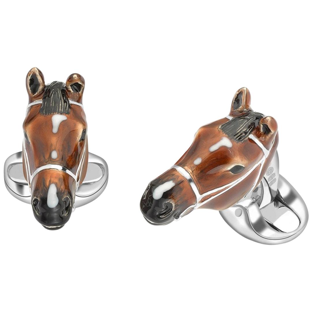Deakin and Francis Sterling Silver Brown Horse Head Cufflinks For Sale ...