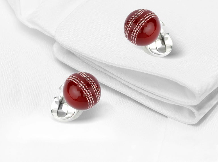 Deakin and Francis Sterling Silver Cricket Ball Cufflinks For Sale at 1stDibs