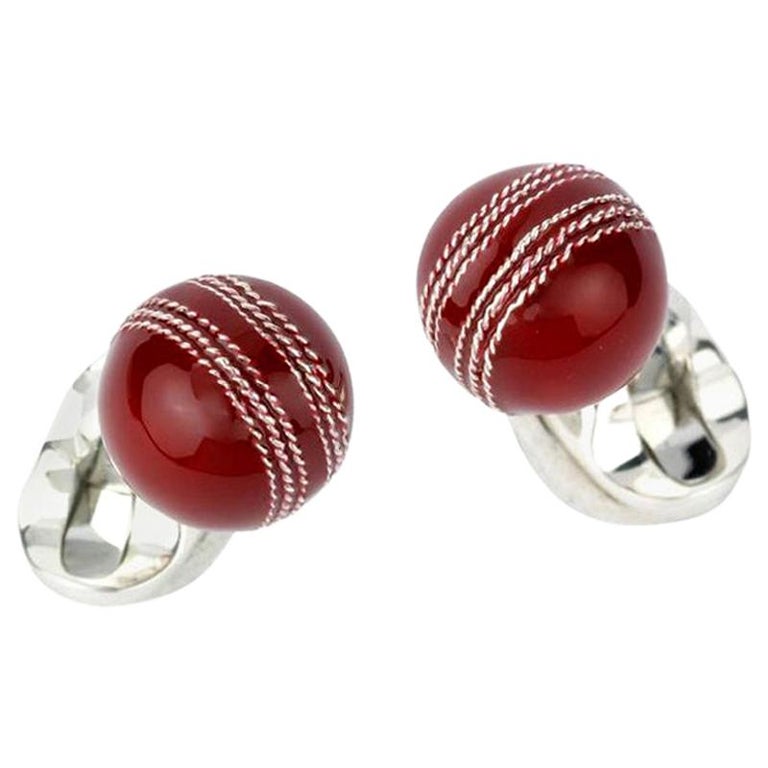 Deakin and Francis Sterling Silver Cricket Ball Cufflinks For Sale at 1stDibs