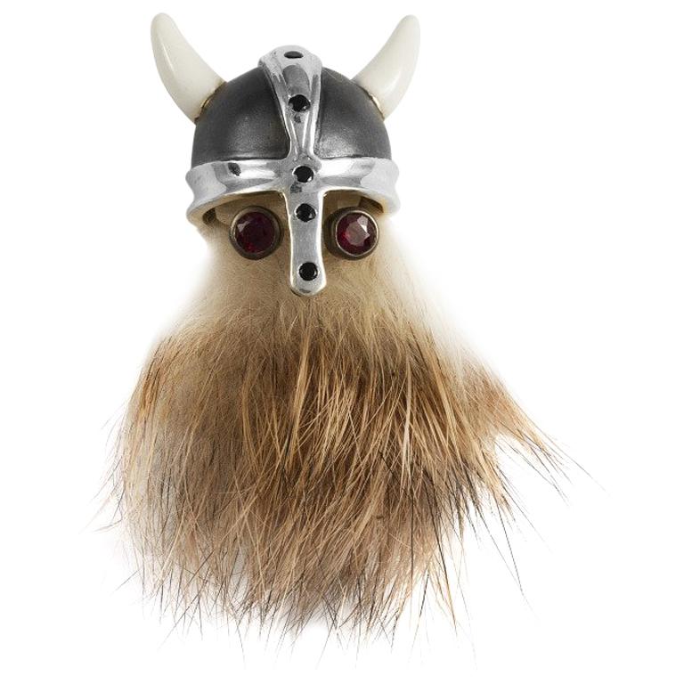 Deakin and Francis Sterling Silver Hairy Viking Lapel Pin at 1stDibs