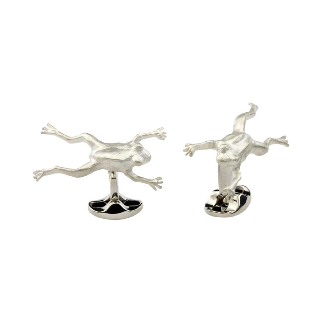 Sterling Silver Pair Solid "Frogs" of Cufflinks For Sale at 1stDibs