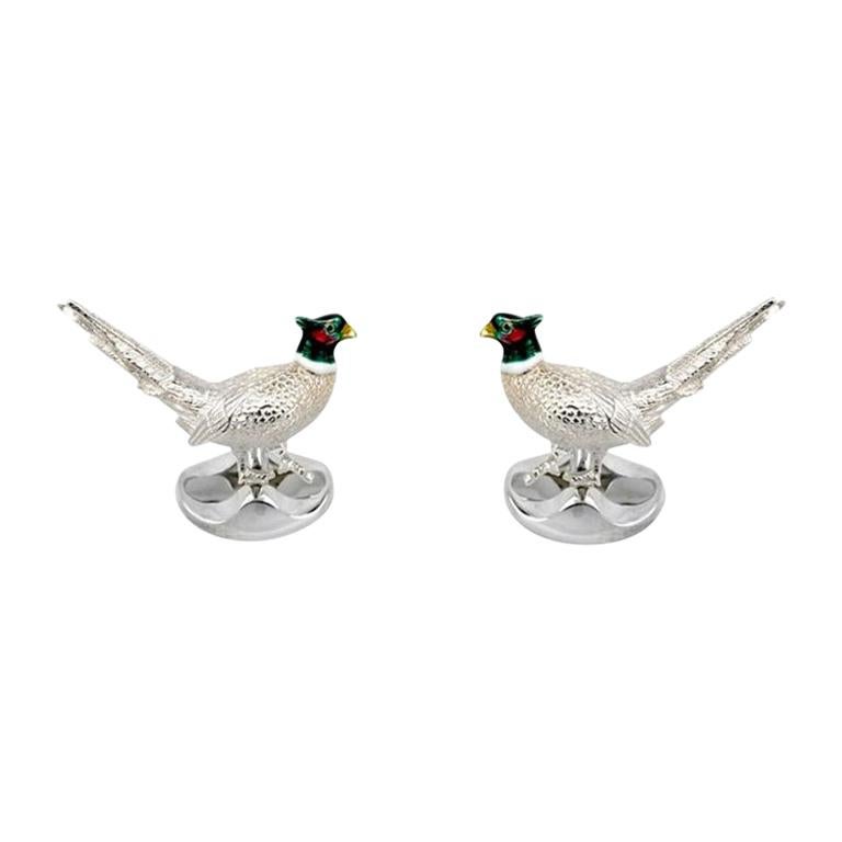 Deakin and Francis Sterling Silver Pheasant Cufflinks For Sale at 1stDibs