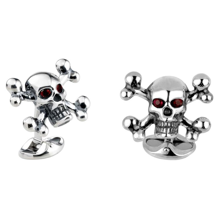 Deakin and Francis Sterling Silver Skull and Cross Bones with Ruby Eyes ...