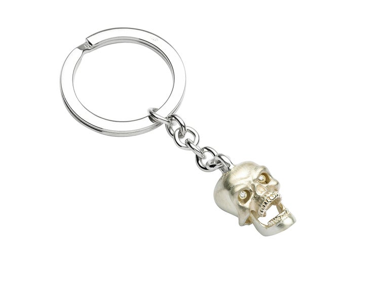 Deakin and Francis Sterling Silver Skull Key Ring with Diamond Eyes at ...