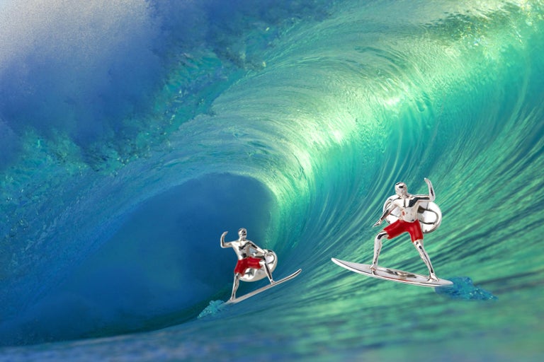 Deakin and Francis Sterling Silver Surfer Cufflinks with Red Enamel ...