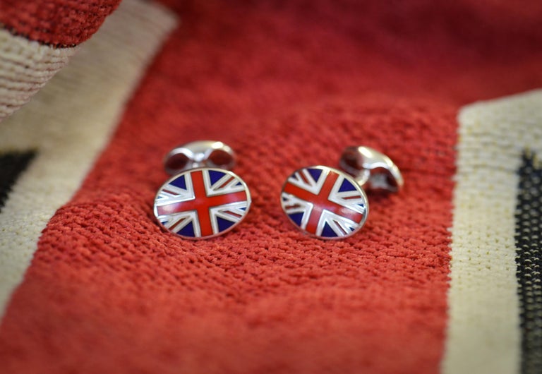 Deakin and Francis Sterling Silver Union Jack Enamel Cufflinks For Sale ...