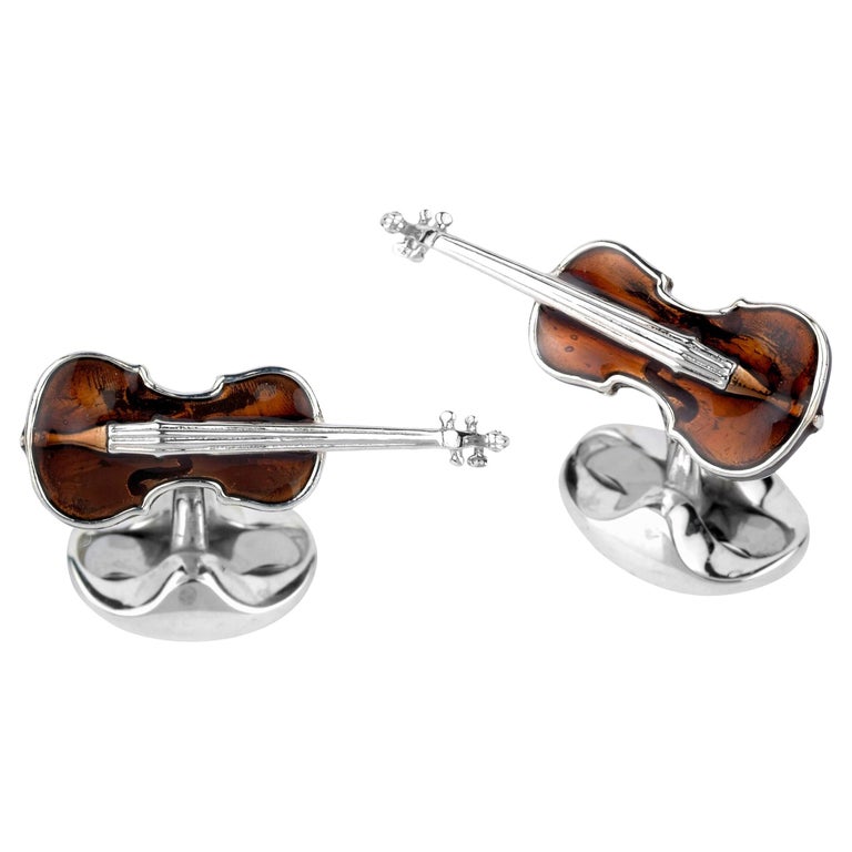 Deakin and Francis Sterling Silver Violin Cufflinks For Sale (Free ...