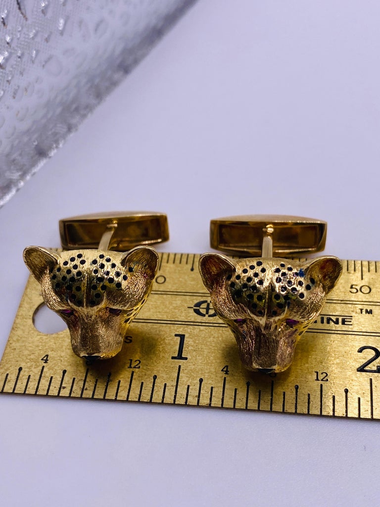 Deakin and Francis Yellow Gold Enamel Ruby Leopard Cuff Links For Sale ...