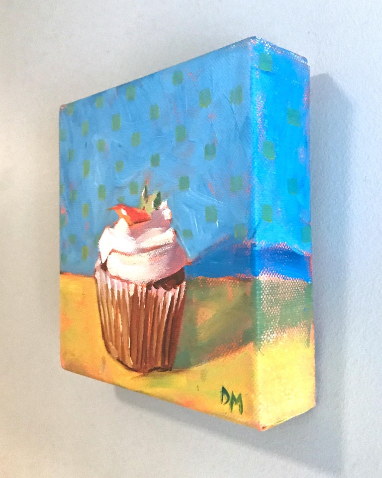 Debbie Miller - "Small Cupcake with White Frosting and Cherry on Blue ...
