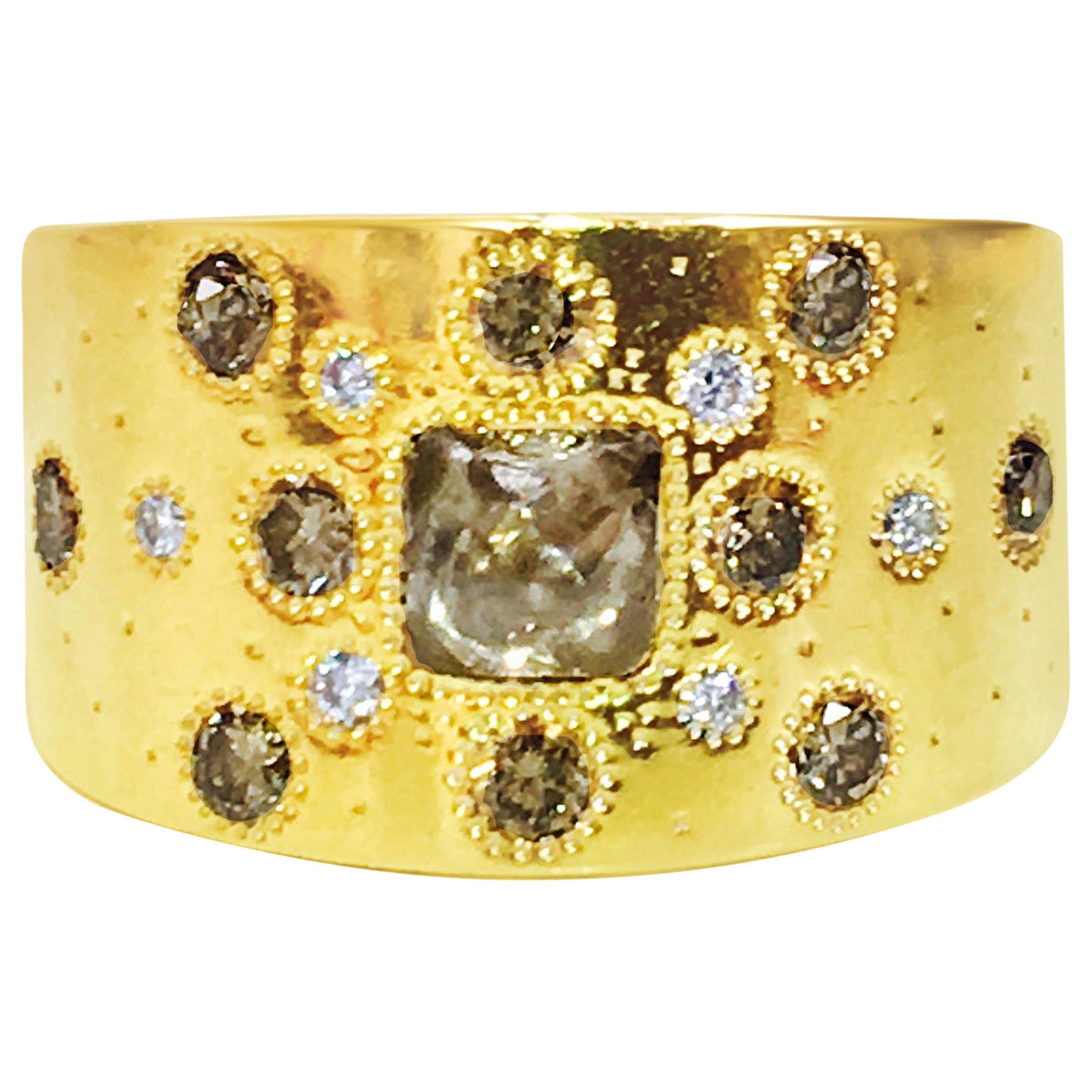 DeBeers Rough Fancy Colored Diamond and Yellow Gold Ring For Sale at ...